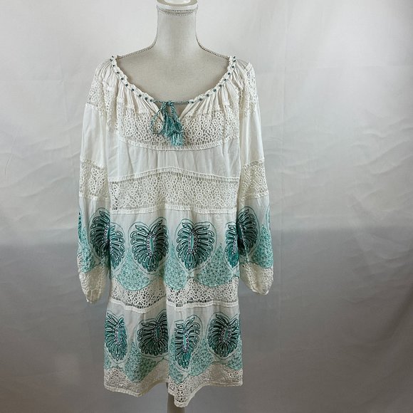 Comelli | Dresses | Comelli Dress M White Green Embroidered Beaded ...